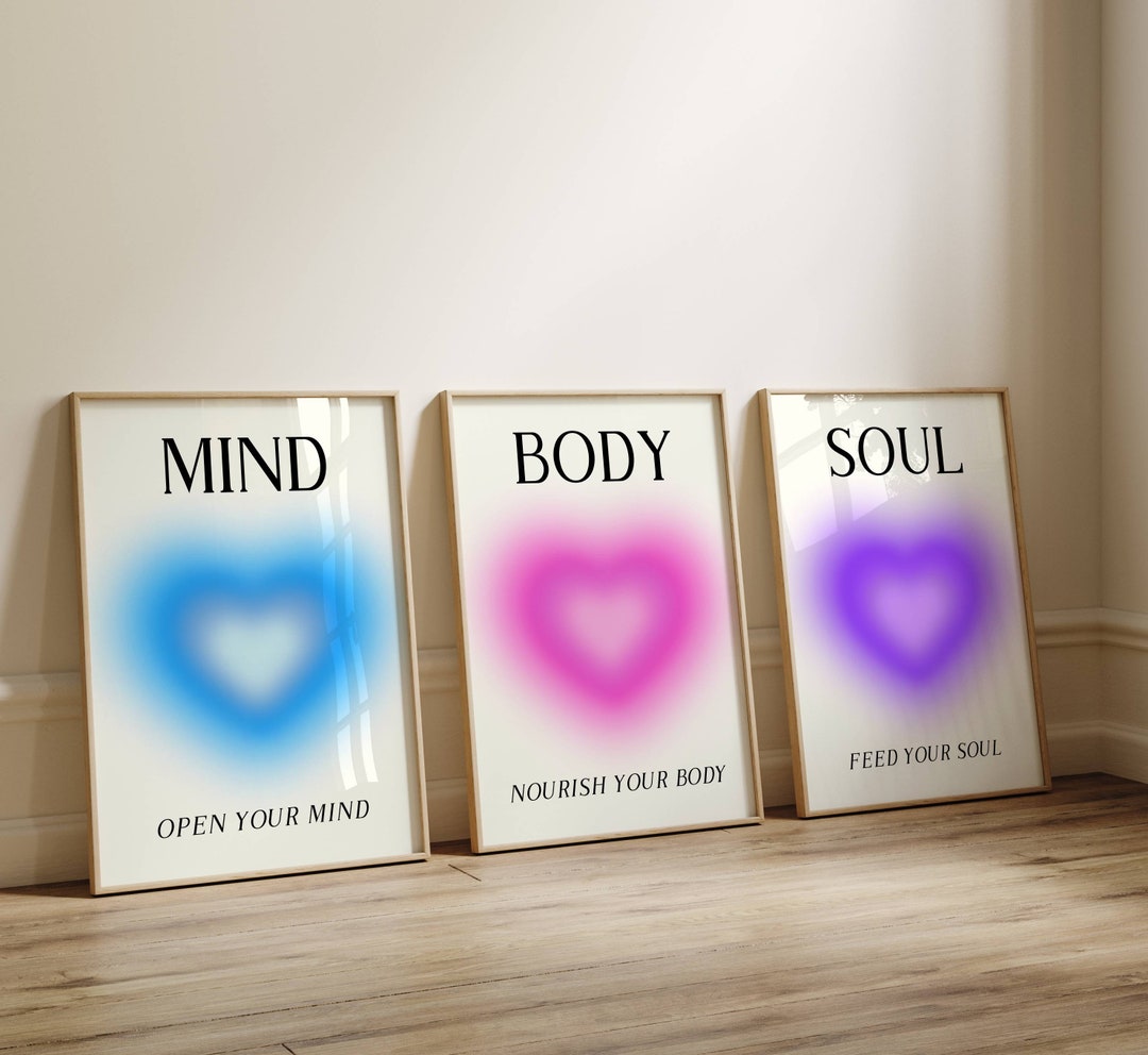 Mind Body Soul Retro Heart Aura Poster 3 Piece Wall Art, Aura Energy ...
