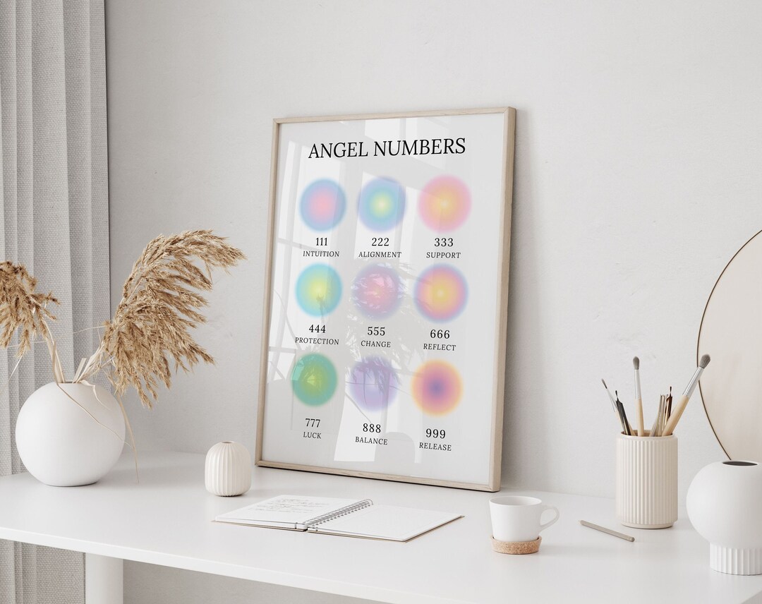 Angel Numbers Poster, Spiritual Gradient Aura Print, Trendy Gradient ...