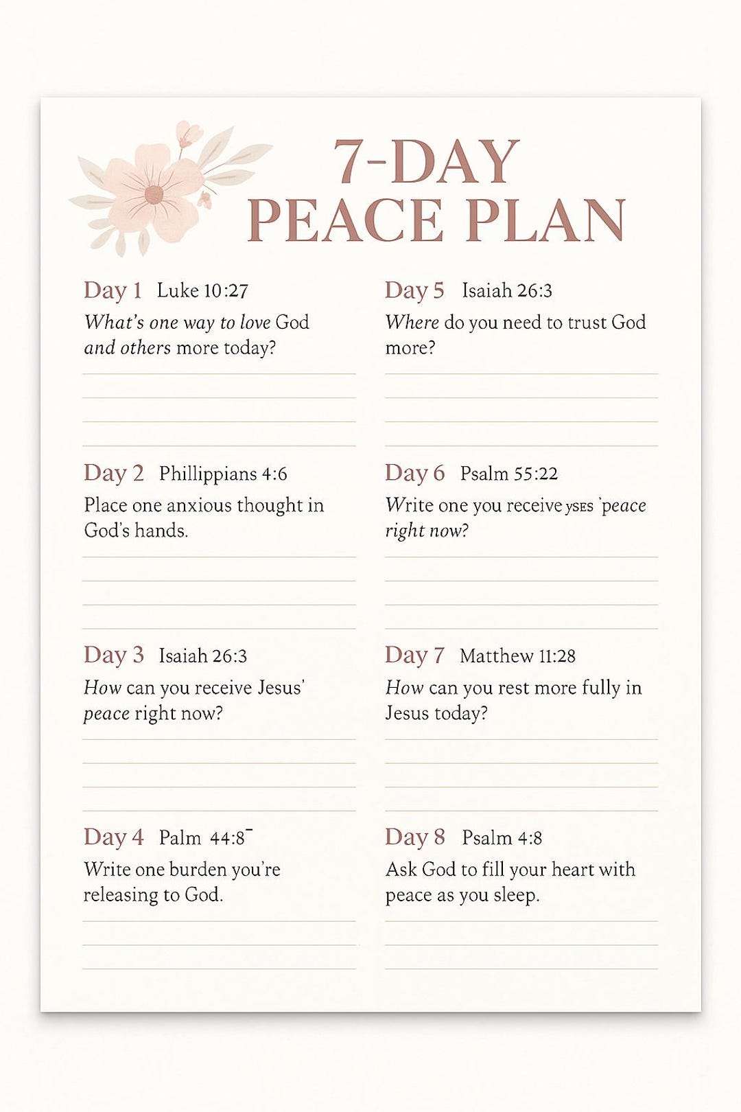 7-day Peace Plan Bible Devotional: Christian Journal Printable (PDF ...