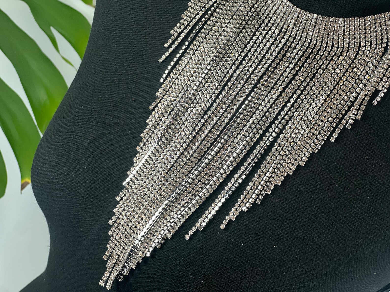 Crystal Waterfall Necklace Crystal Fringe Chain Necklace Tassels Chain ...