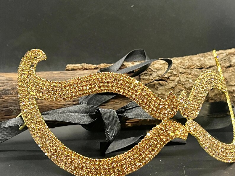 Charming GOLD Rhinestone Birthday Mask Mardi Gras Mask Masquerade Ball ...