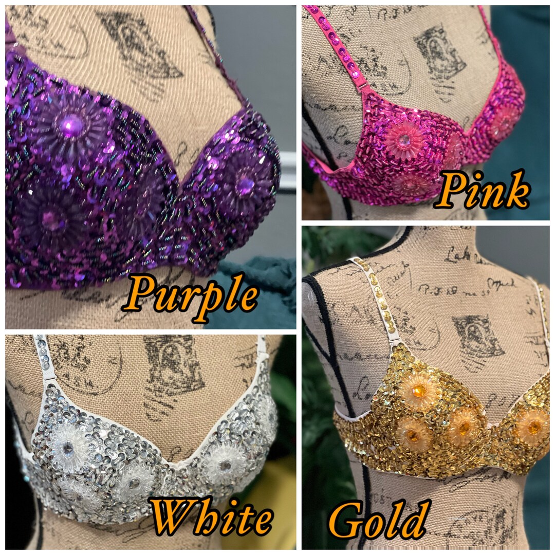 Charming Handmade Beads Belly Dance Sequined Bra Top Floral Beads Bra ...