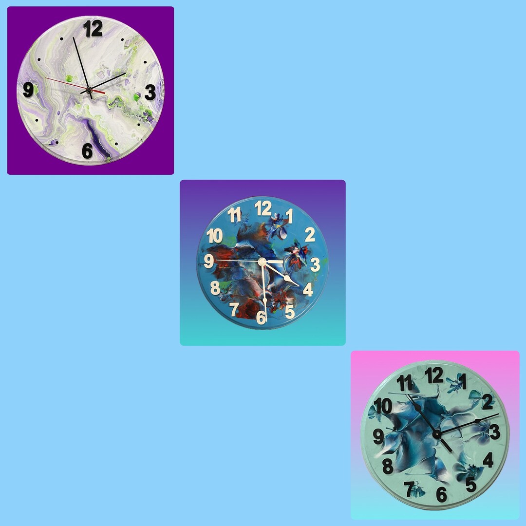 Unique Wall Clocks,acrylic Pour Clocks,wooden Base Clocks,round Clocks ...