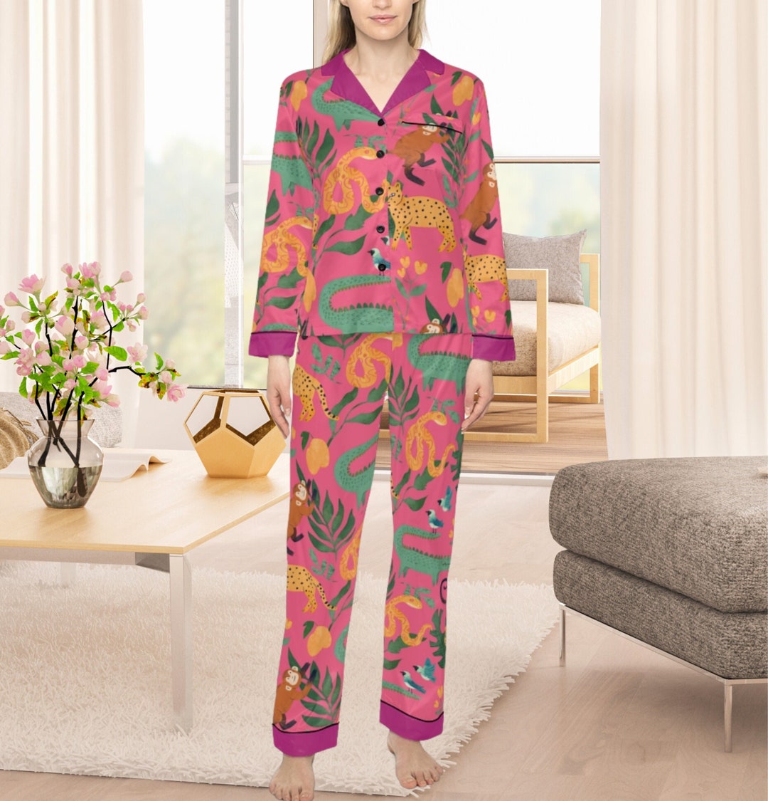 Safari Animal Pajama Set, Satin Pajamas, Silk Pajamas, Cute Pajamas ...