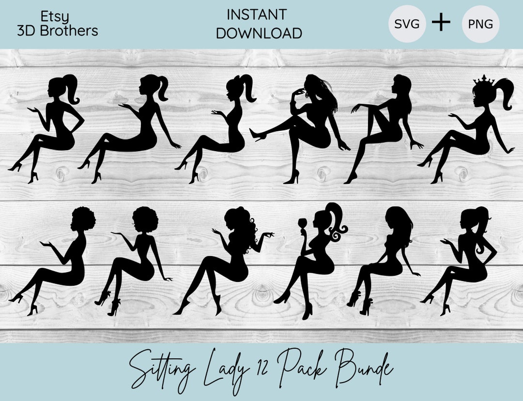 Sitting Lady Silhouette: 12 Pack SVG PNG Bundle (digital Download) - Etsy