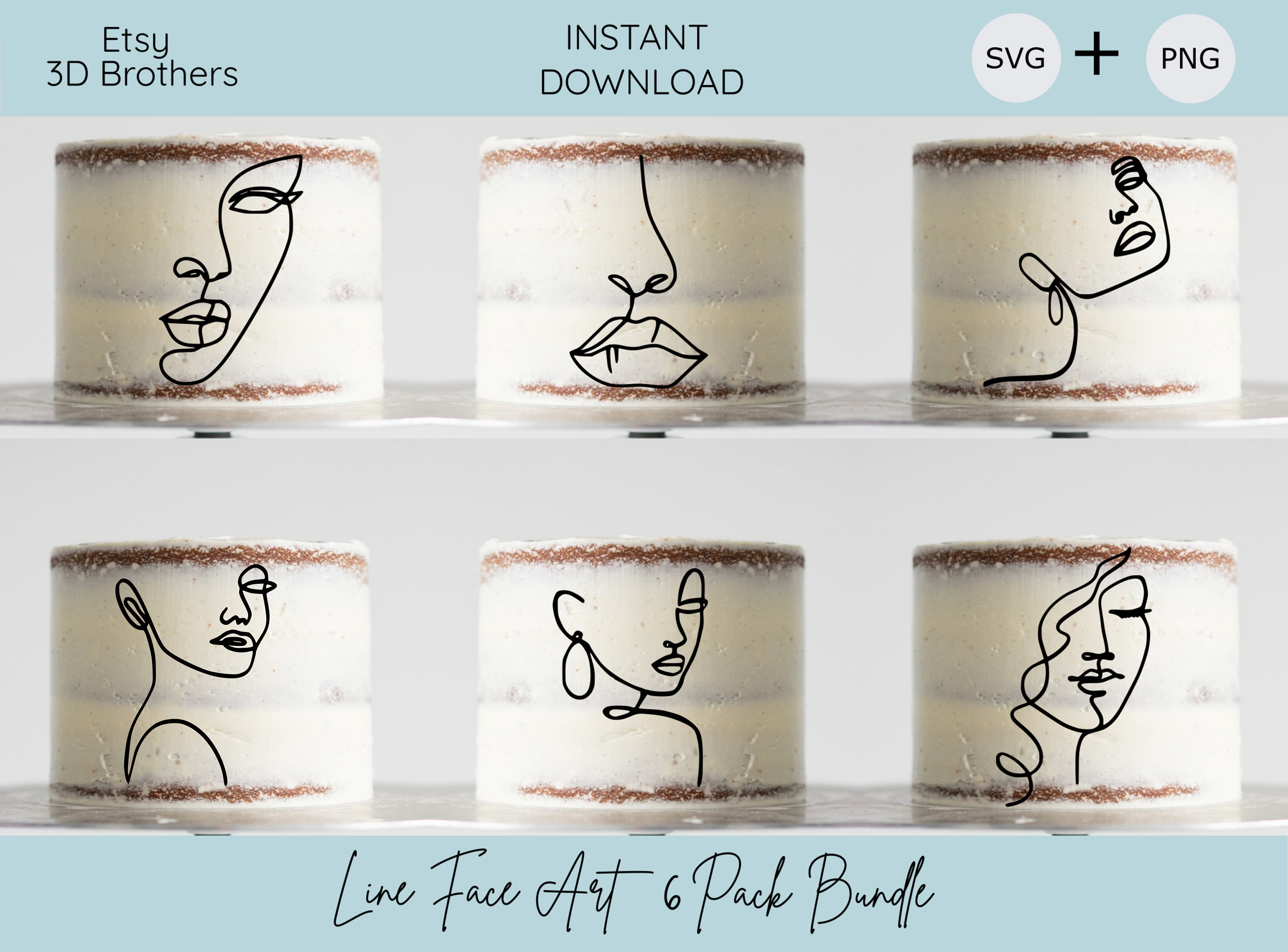 Lady Line Art Face Cake Plaque Line Art Woman Bundle Cake - Etsy Canada