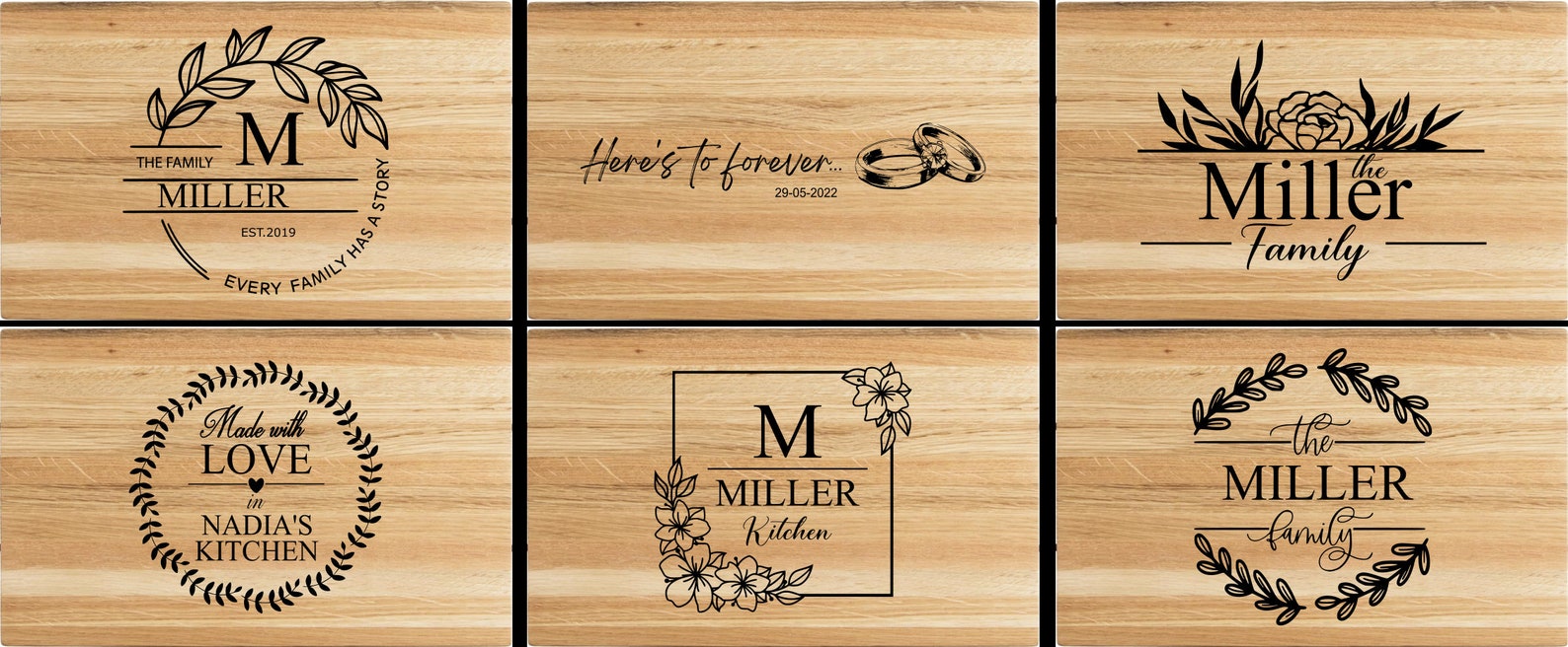Chopping Board Monogram SVG Bundle: Wedding & Family Designs (digital ...