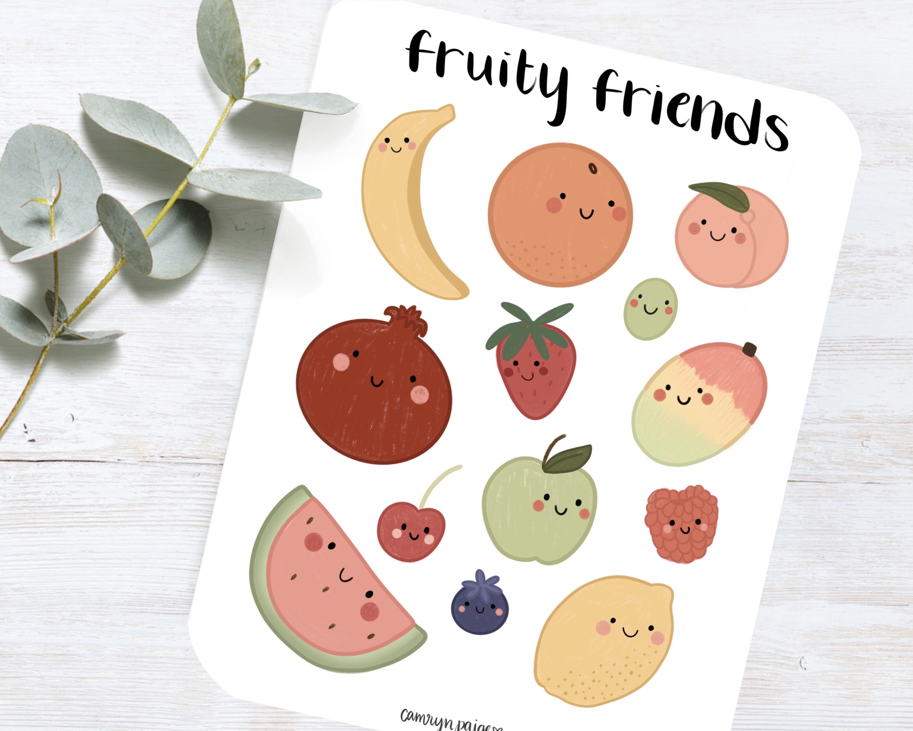 Cute Fruit Printable Sticker Sheet Digital Stickers - Etsy