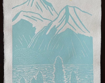 Linocut Print, Relief Print, Handmade, Mountain Scene, Artwork - Etsy