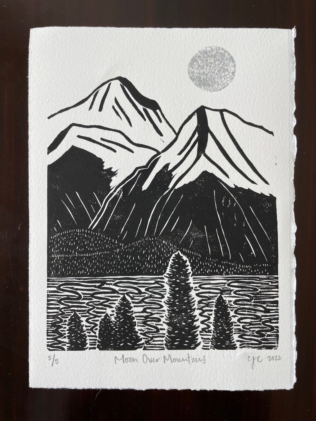 Linocut Print, Relief Print, Handmade, Mountain Scene, Artwork - Etsy