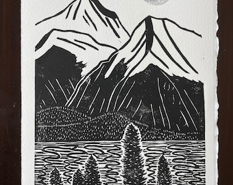 Linocut Print, Relief Print, Handmade, Mountain Scene, Artwork - Etsy