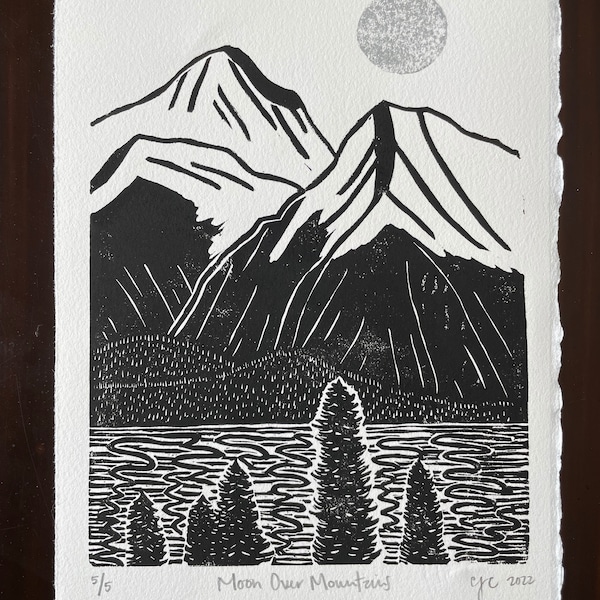 Mountain Linocut - Etsy