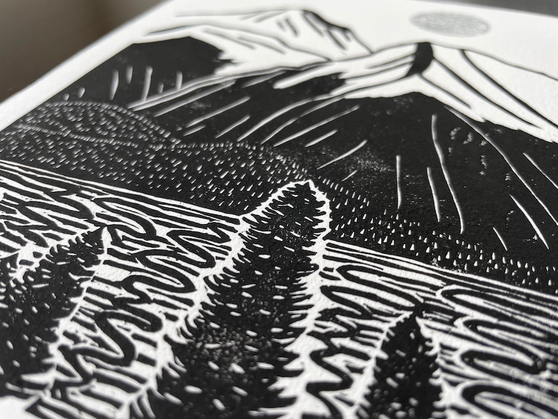 Linocut Print, Relief Print, Handmade, Mountain Scene, Artwork - Etsy