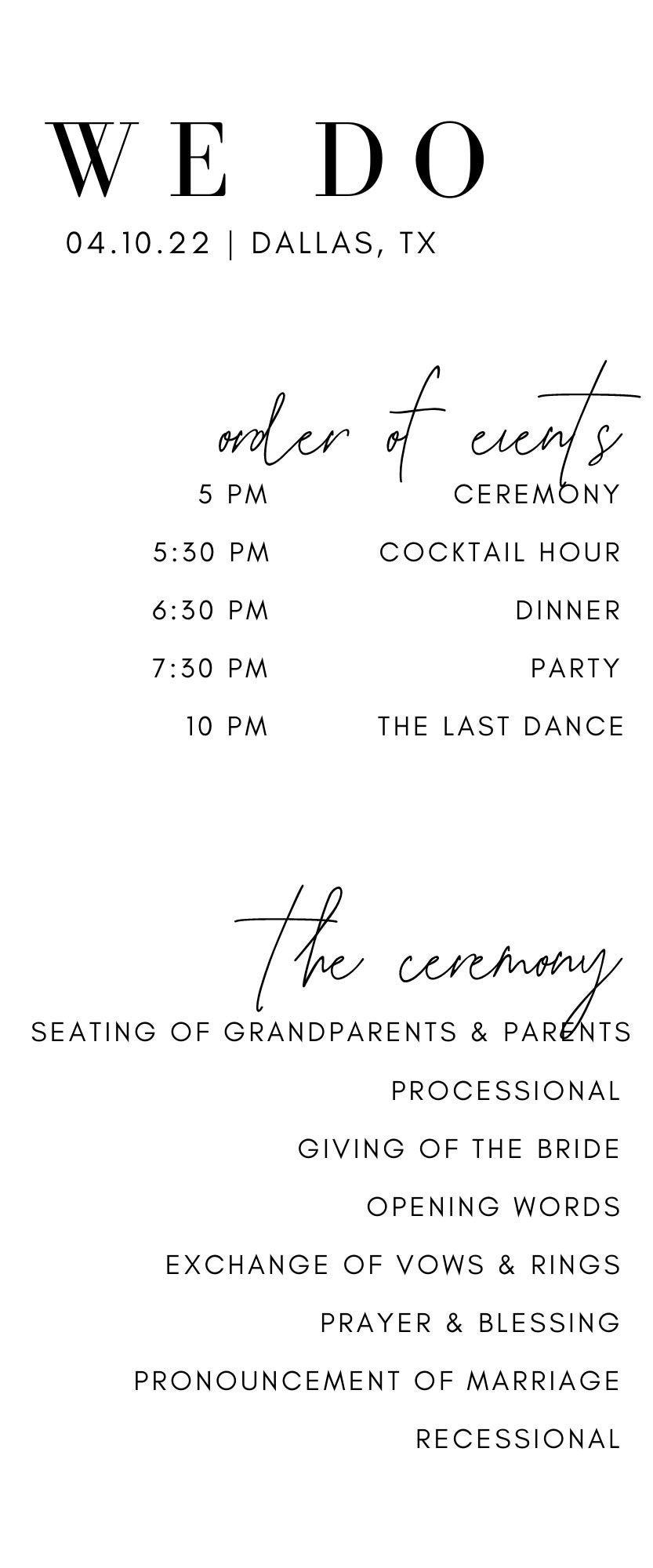 Modern Black and White Wedding Ceremony Program Template - Etsy