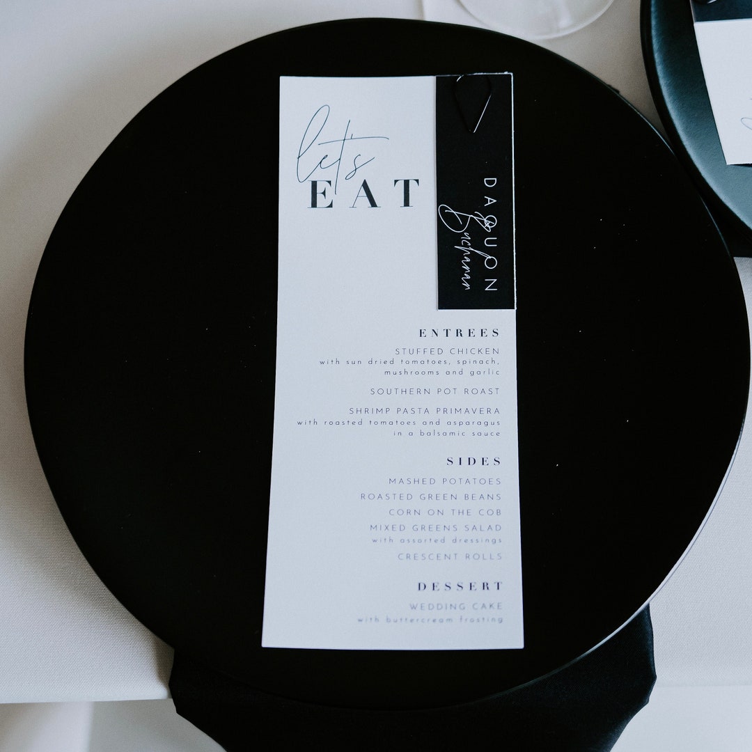 Modern Black and White Wedding Reception Dinner Menu Template, INSTANT ...