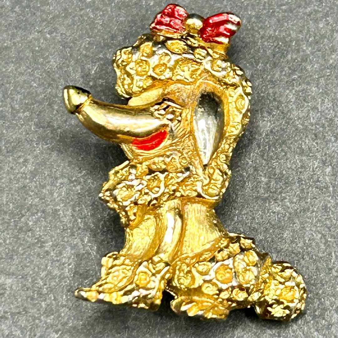 Vintage Poodle Brooch Pin Goldtone With Red Accents - Etsy