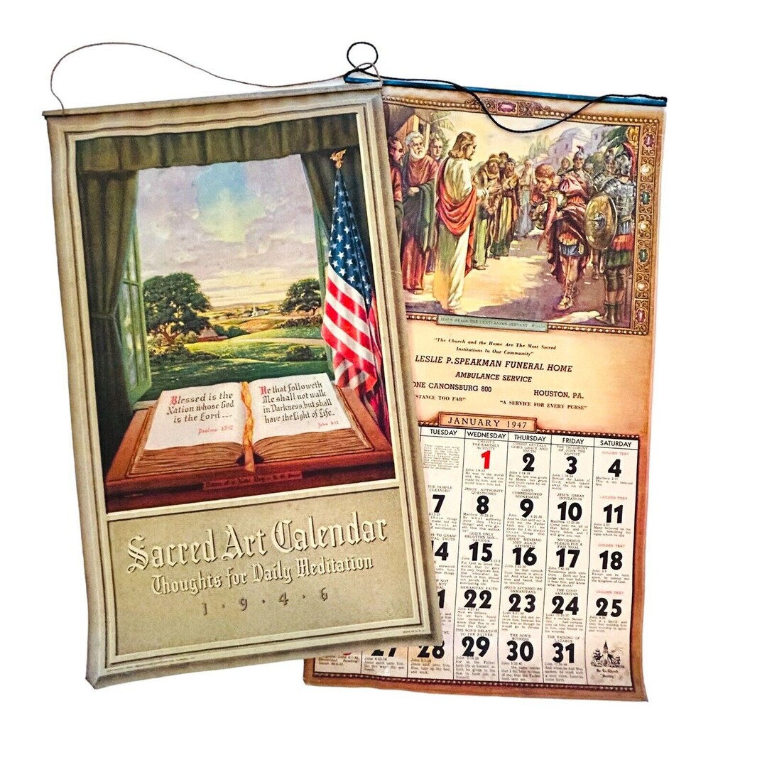 1940s Advertising Calendars Religious 1946 - 1947 Union Supply Funeral ...