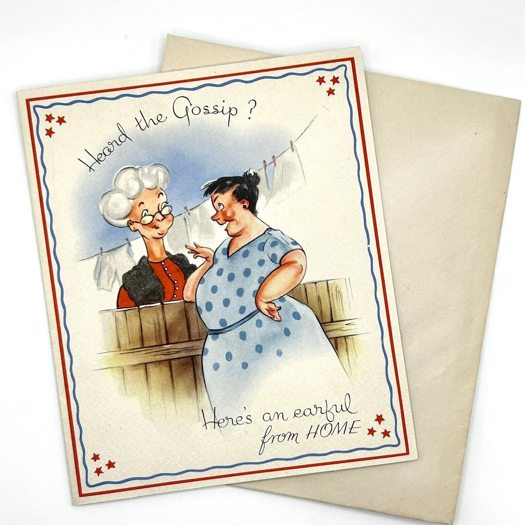 1940s World War 2 Gossip Greeting Card Vintage Ladies Gossiping Fence ...