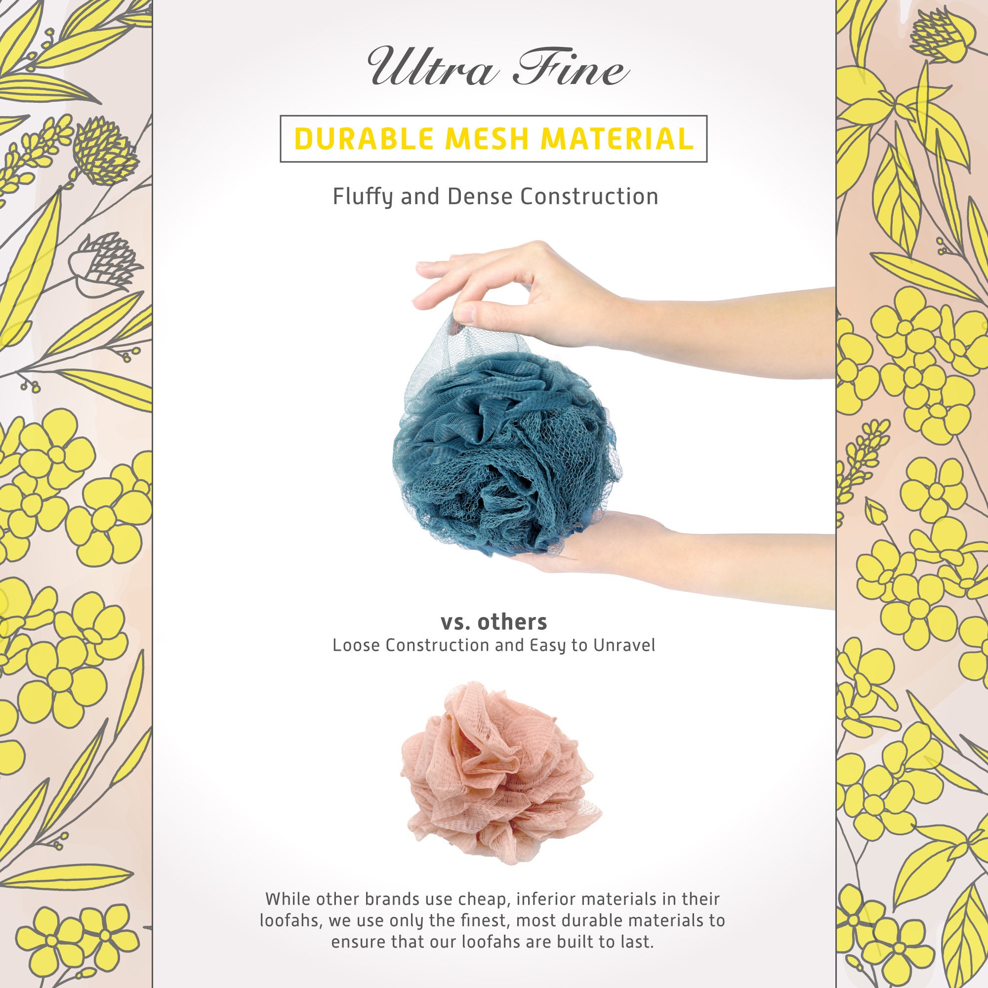 3 Pack Dual Texture Loofah Sponge Luxury, Bath and Shower, Exfoliating ...