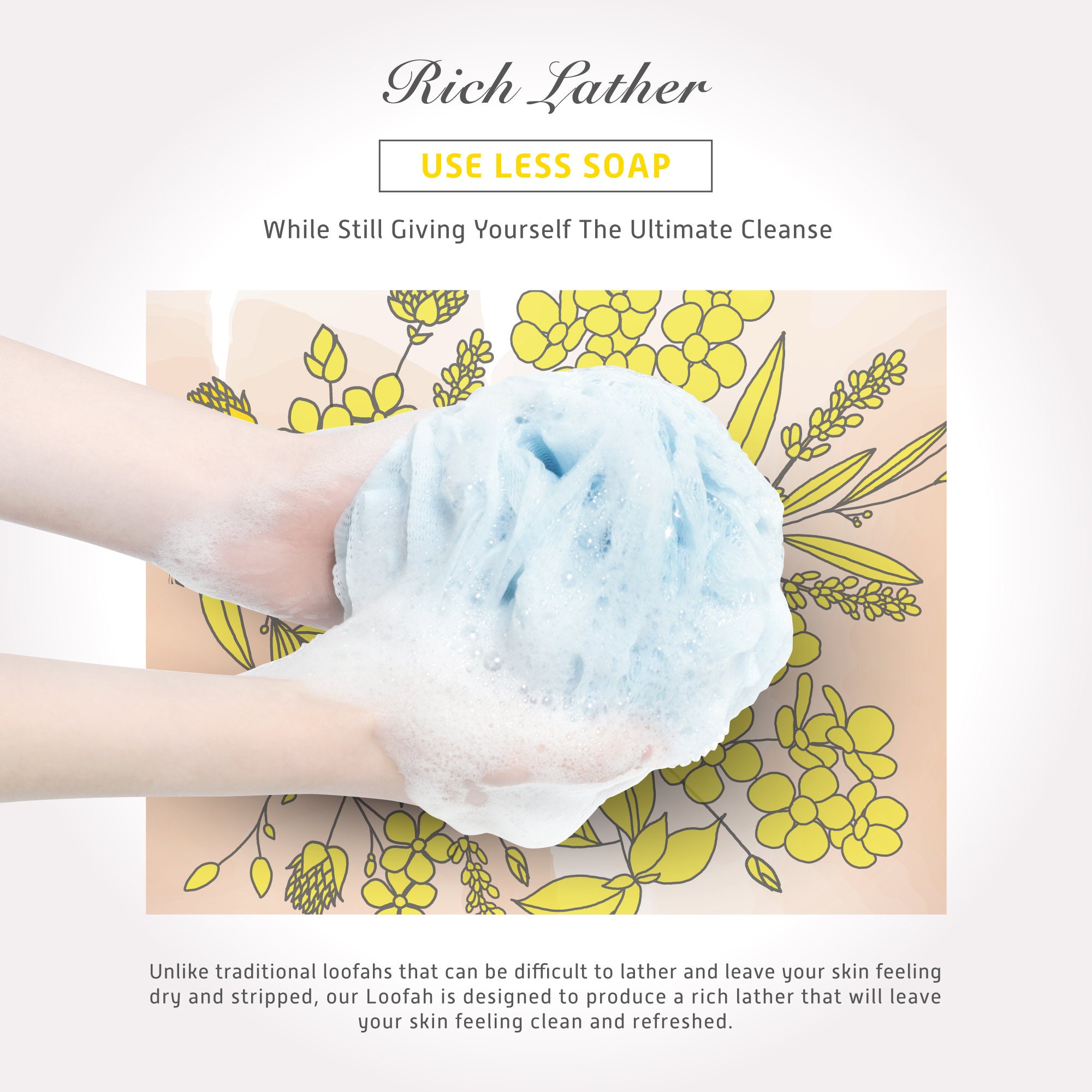 3 Pack Dual Texture Loofah Sponge Luxury, Bath and Shower, Exfoliating ...