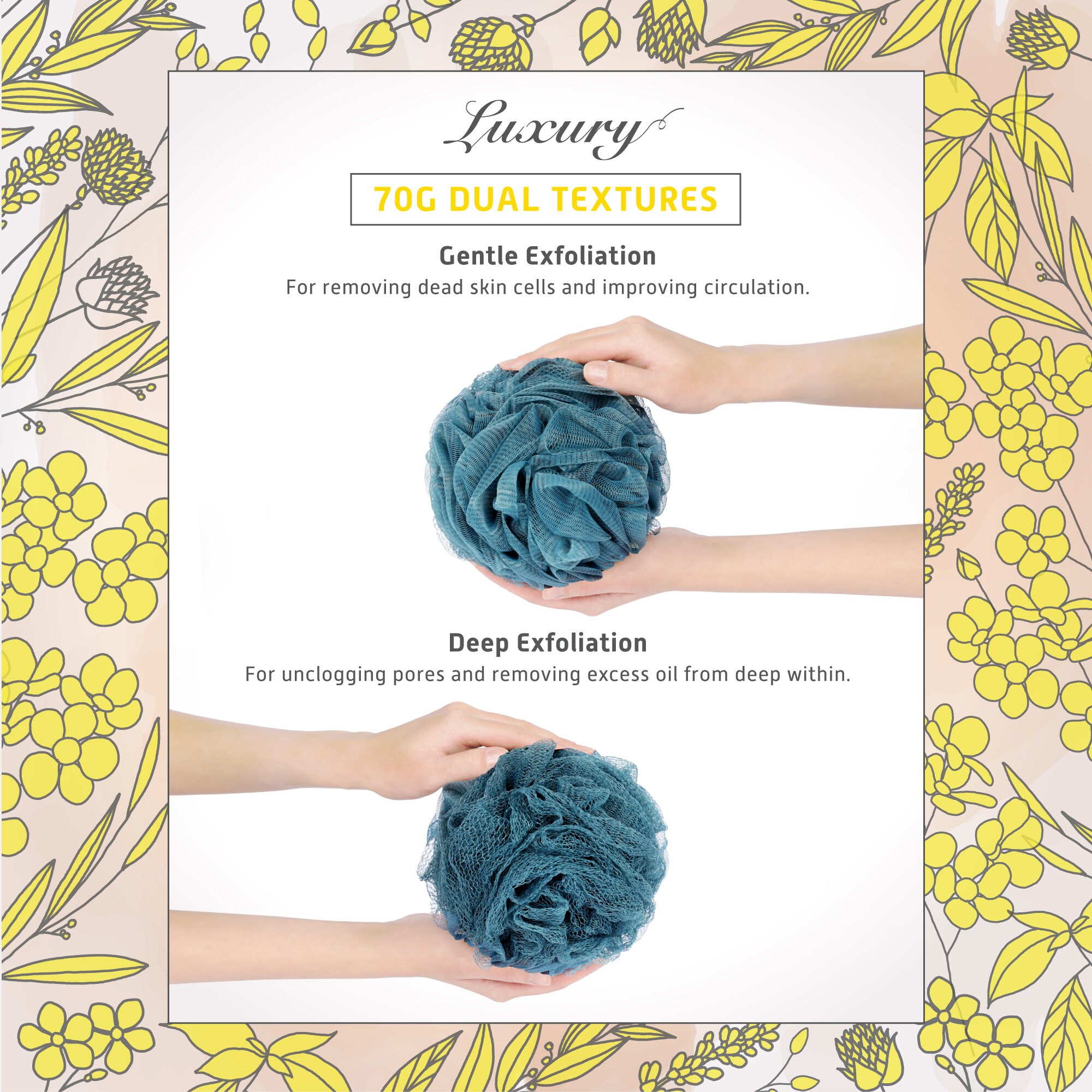 3 Pack Dual Texture Loofah Sponge Luxury, Bath and Shower, Exfoliating ...