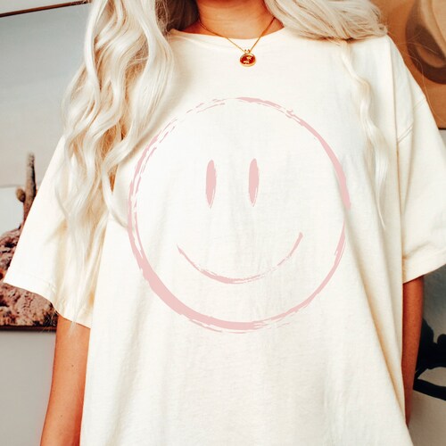 Smile Tee Comfort Colors Faded Smile Happy Face Oversized T - Etsy