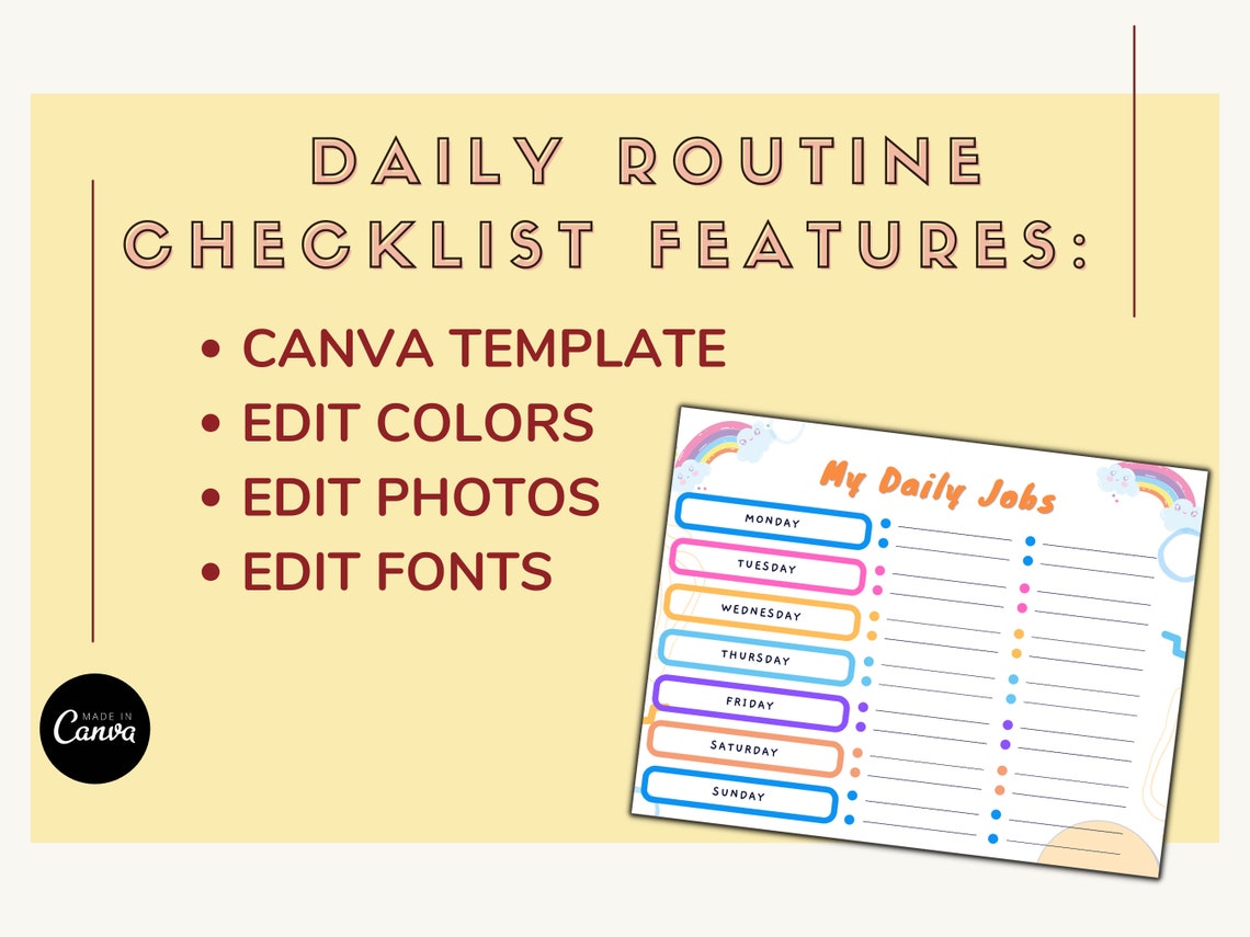 Daily Routine Chart Daily Task List Routine Chart | Etsy