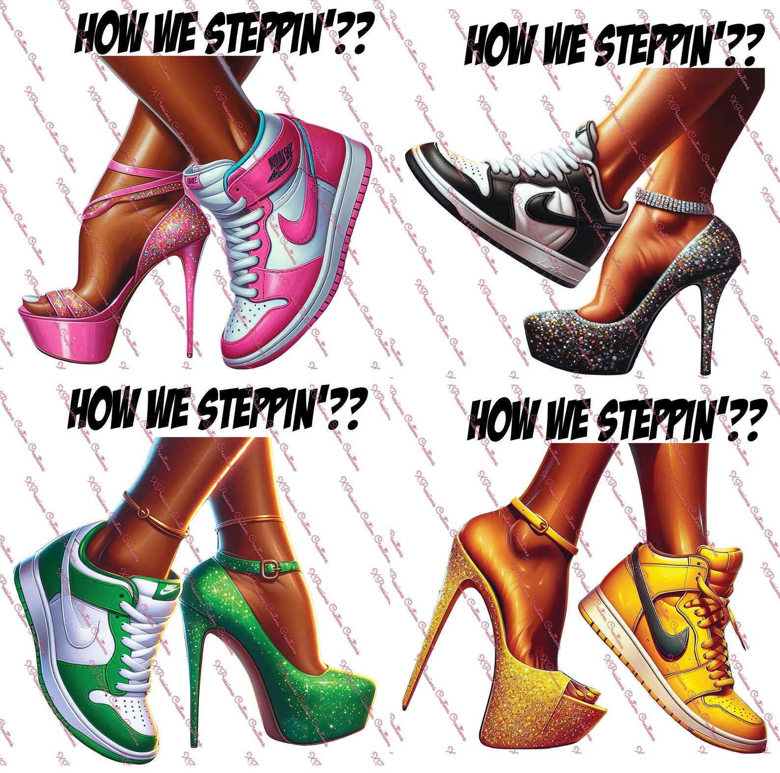 How We Steppin' ~ High Heel & High-top Sneaker Fusion Design - Instant ...