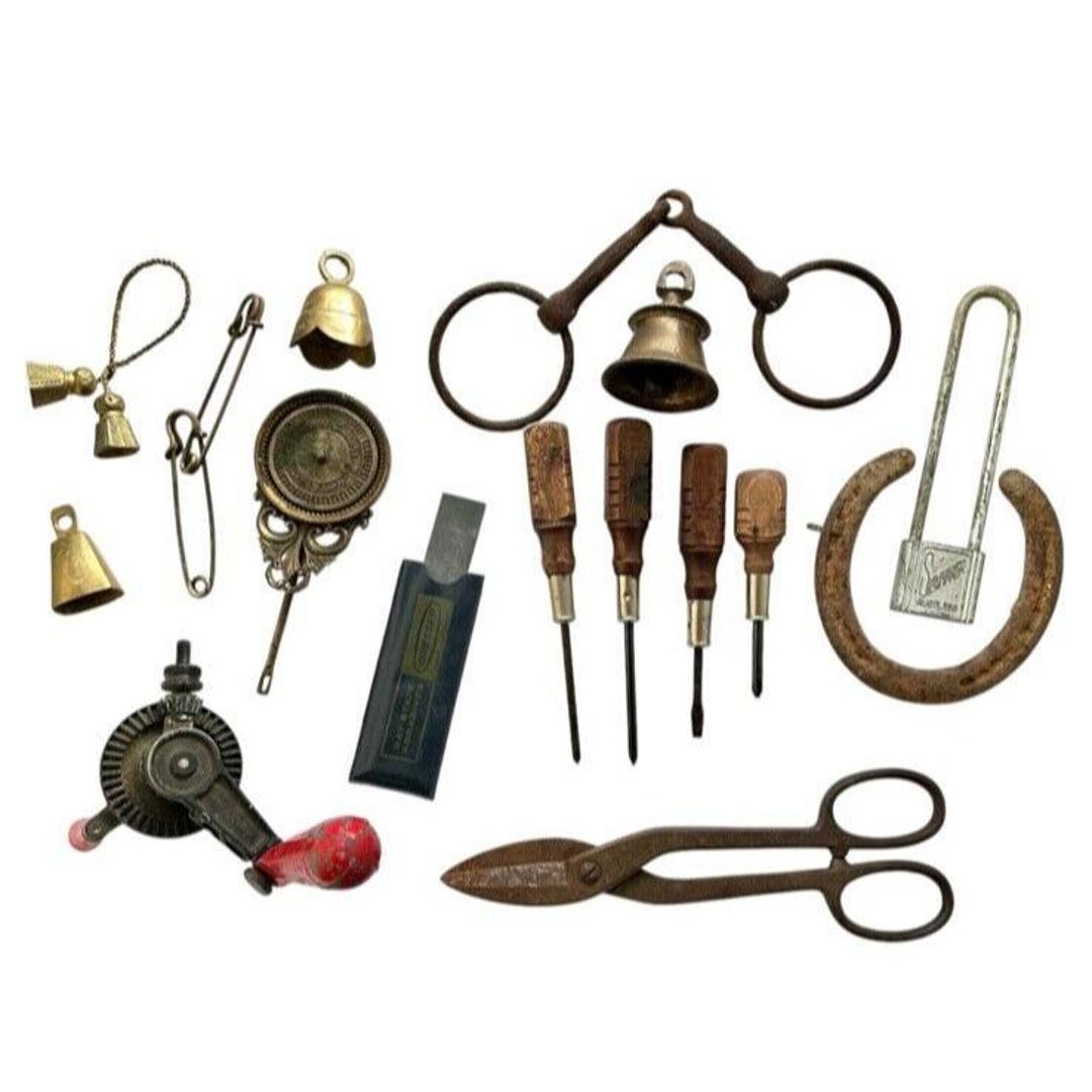 Vtg Antique Metal Iron Brass Hand Tools Gadgets "junk Drawer" (not Junk ...