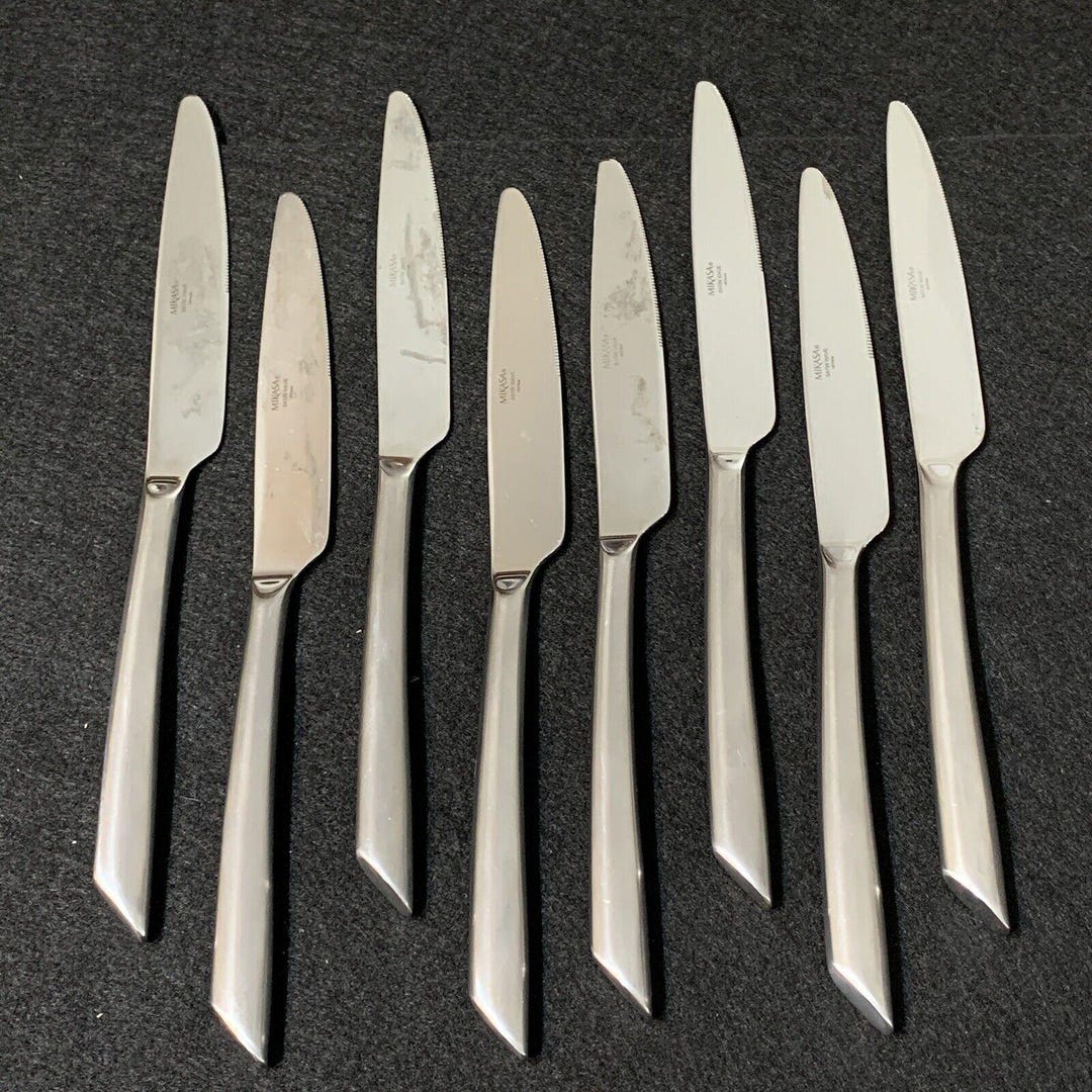 SATIN WAVE Mikasa Forged Stainless 8 Dinner Knives Flatware Set ...