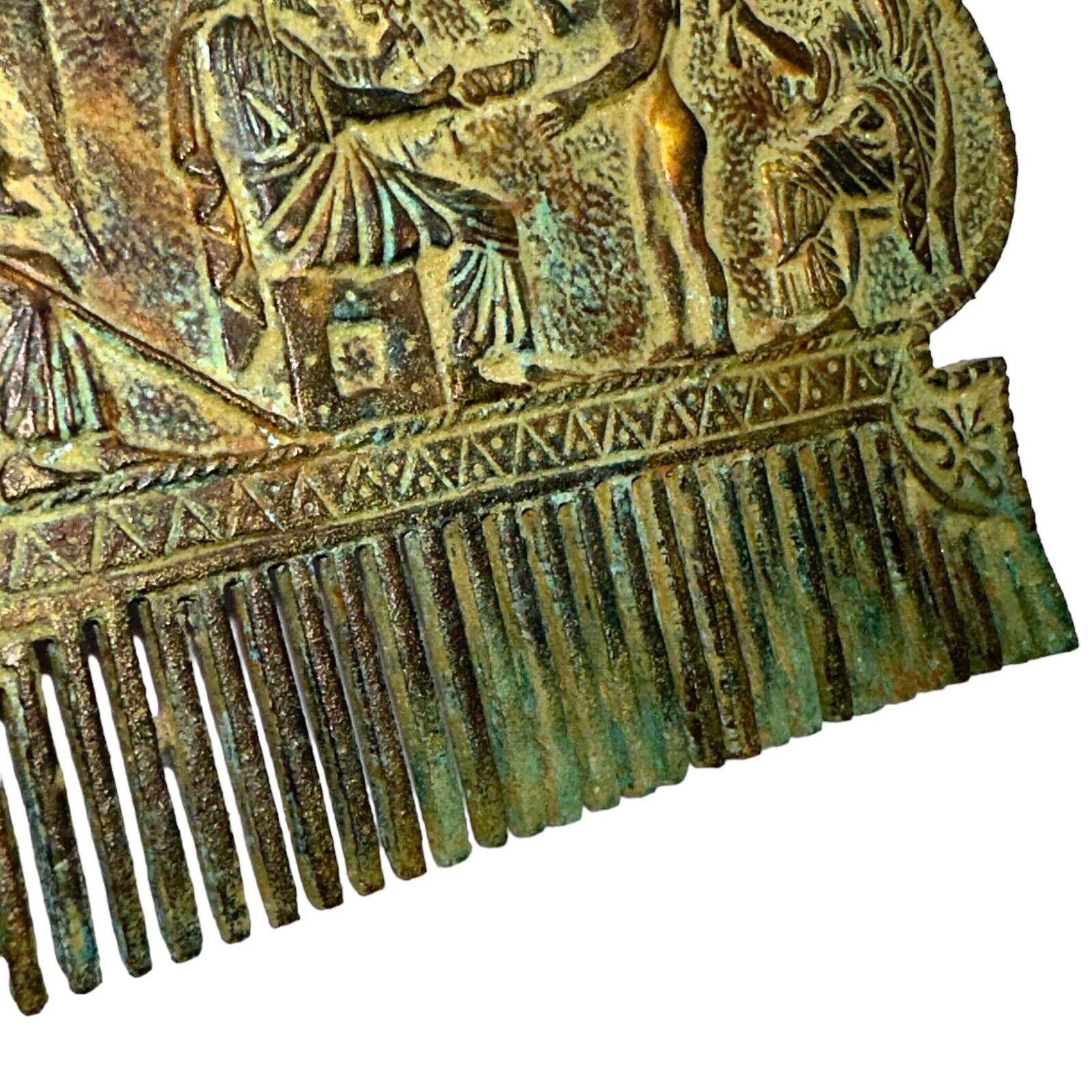 Ornate Roman Empire Etruscan Metal Hair Comb With Hunting Food Wine ...