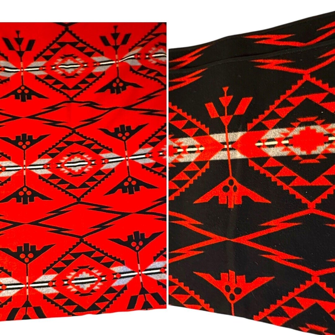 REVERSIBLE Pendleton Beaver State Southwest Native Aztec Black Red Wool ...