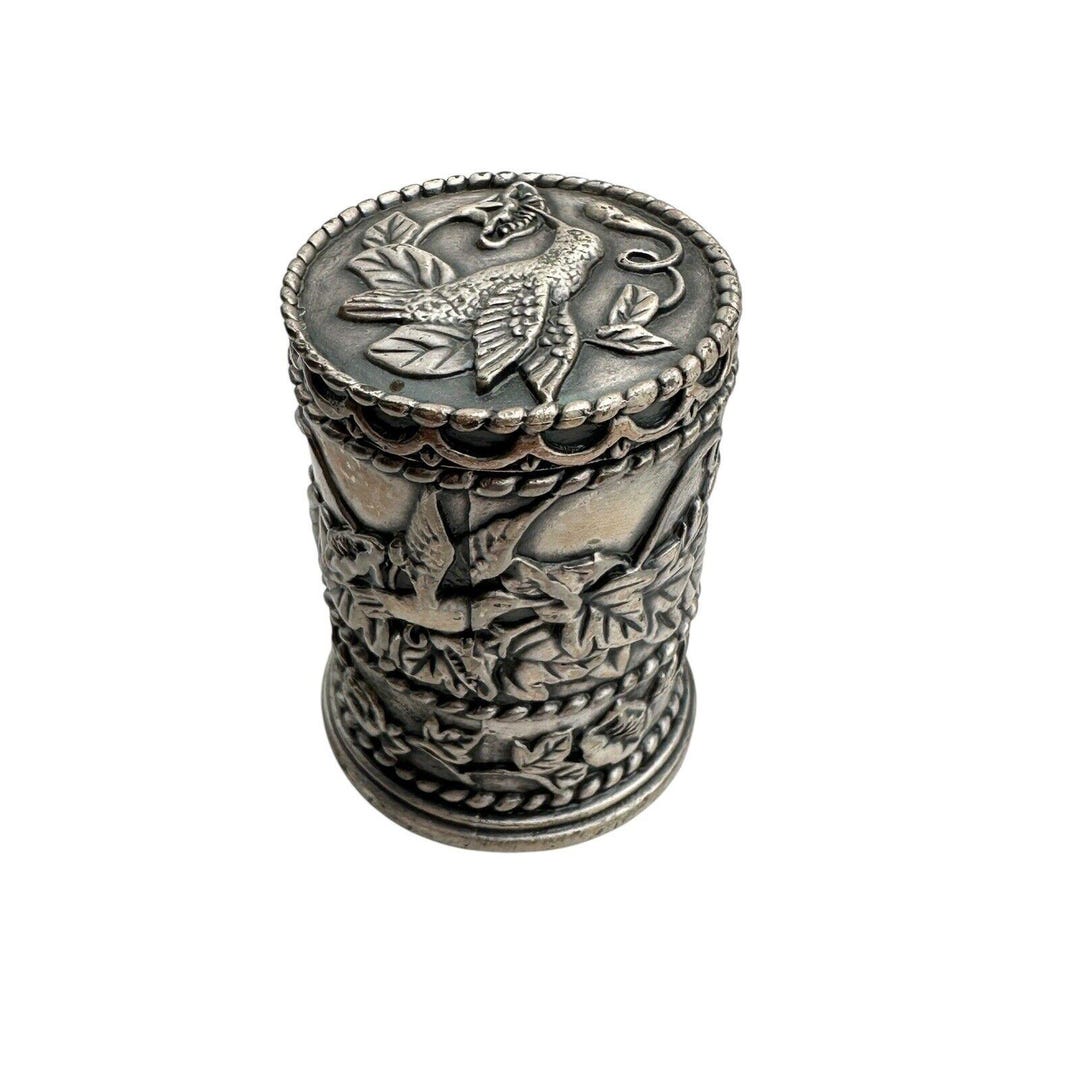 Vtg Postage Stamp Dispenser Holder Floral Hummingbird Pewter Ornamental ...