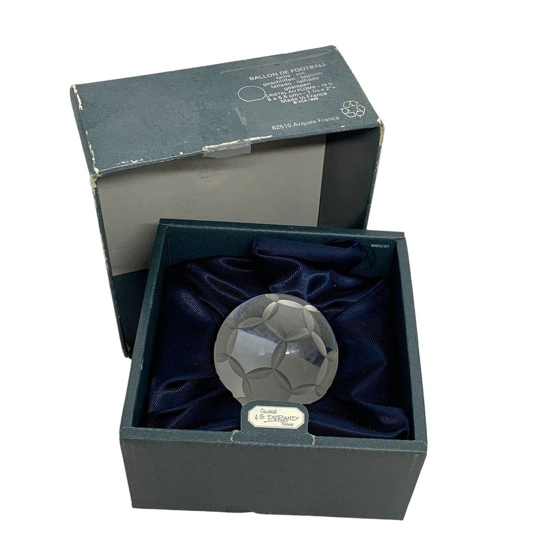 JG DURAND France Cut Crystal Soccer Ball Paperweight Award Clear/frost ...
