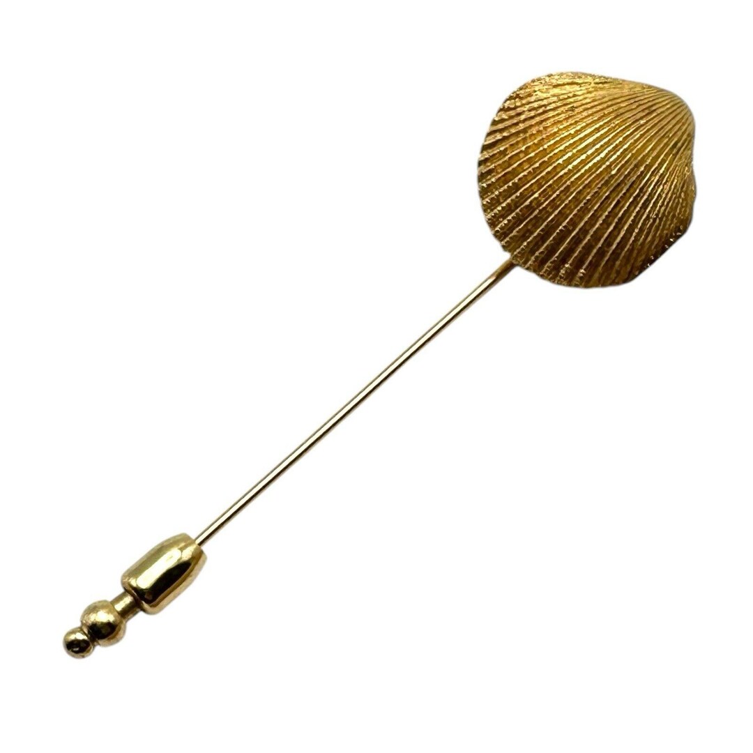 Crown Trifari Seashell Clam Shell 1960's Bright Gold Tone Stick Pin VTG ...