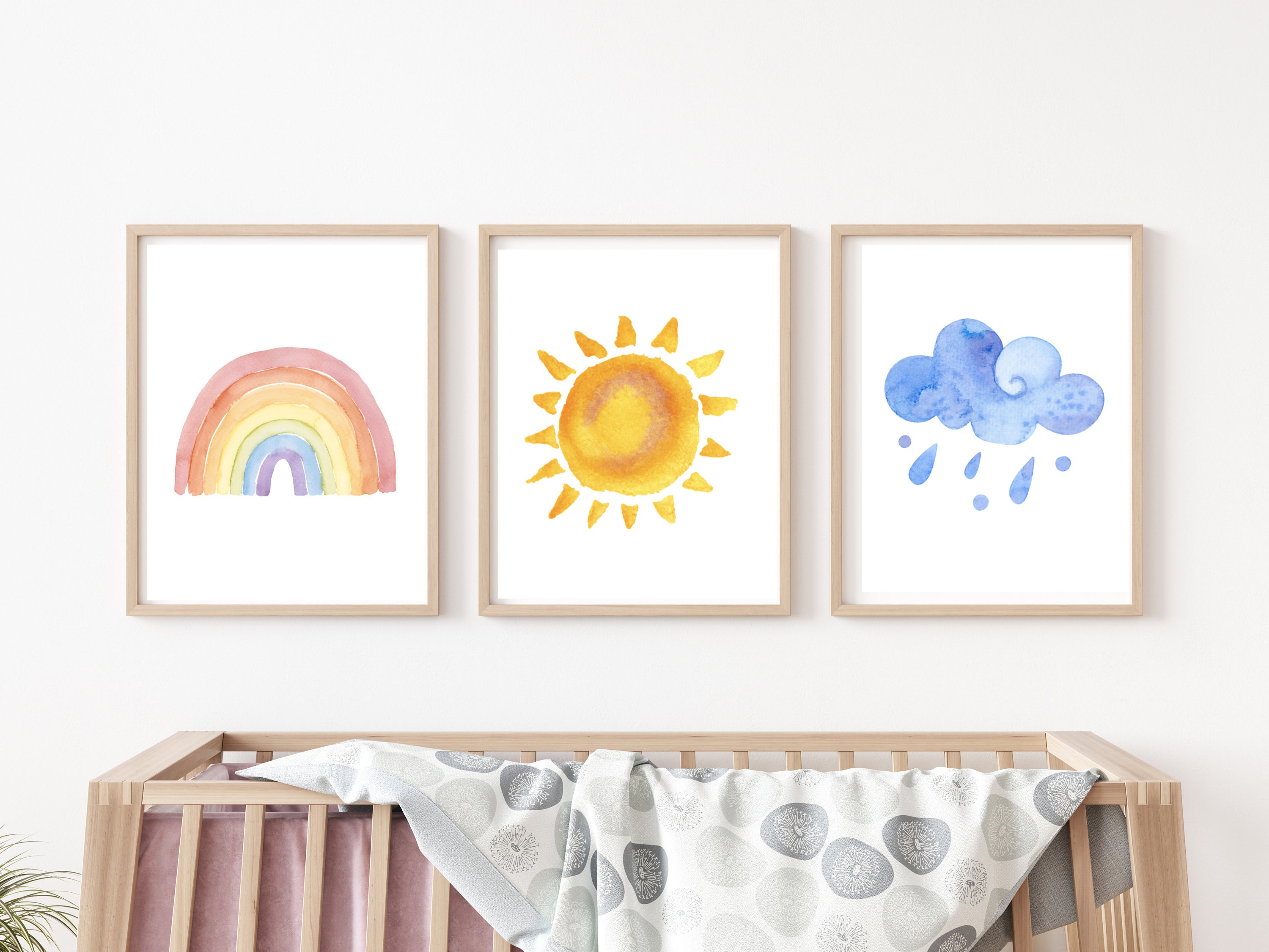 Rainbow, Sun, and Rain Cloud Wall Art, Nursery Decor, Kids Room - Etsy