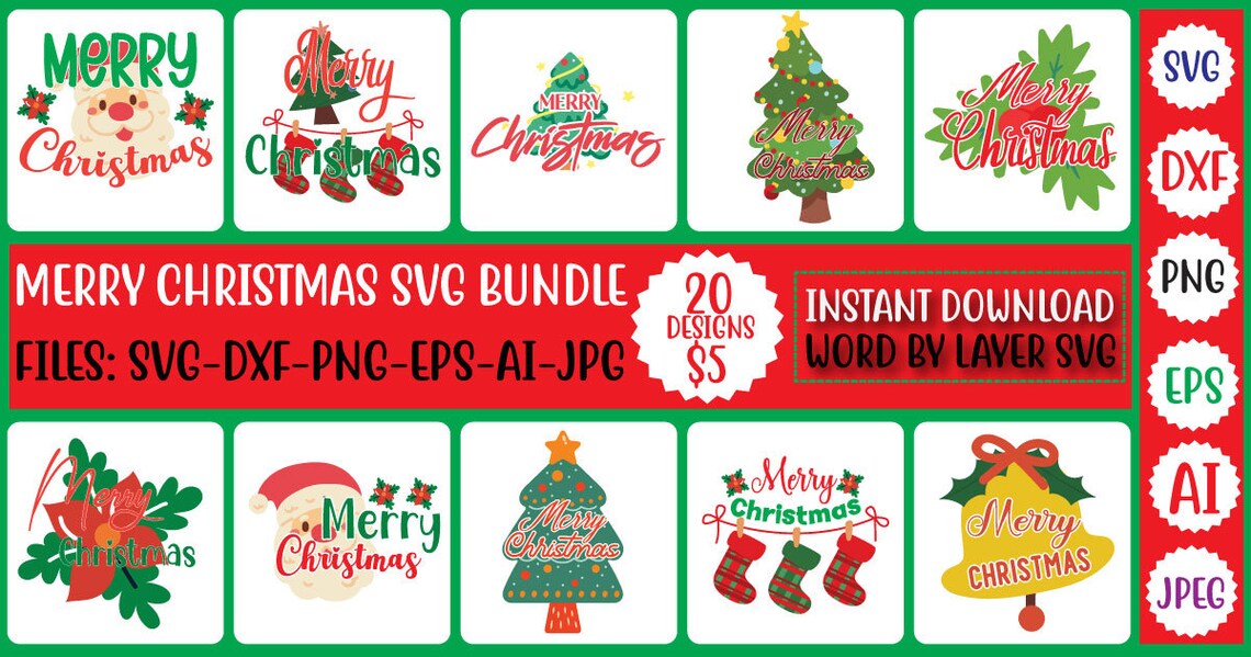 Christmas SVG Bundle: 21 Holiday Designs (digital Download) - Etsy