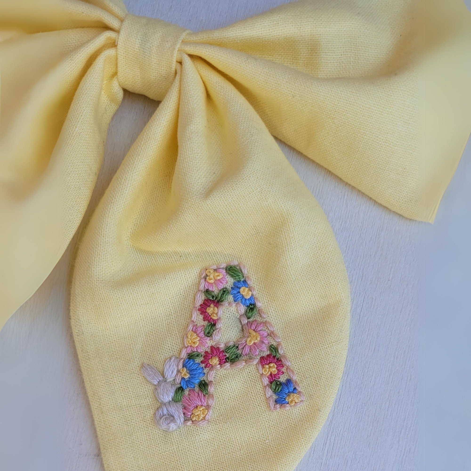 Initial Hand Embroidered Bow Personalized Easter Bow Easter Bow Custom ...