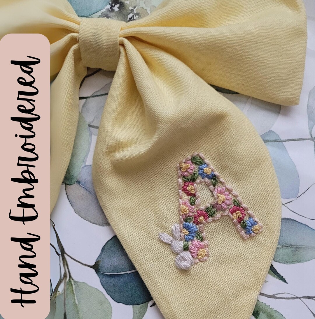 Initial Hand Embroidered Bow - Personalized Easter Bow - Easter Bow ...