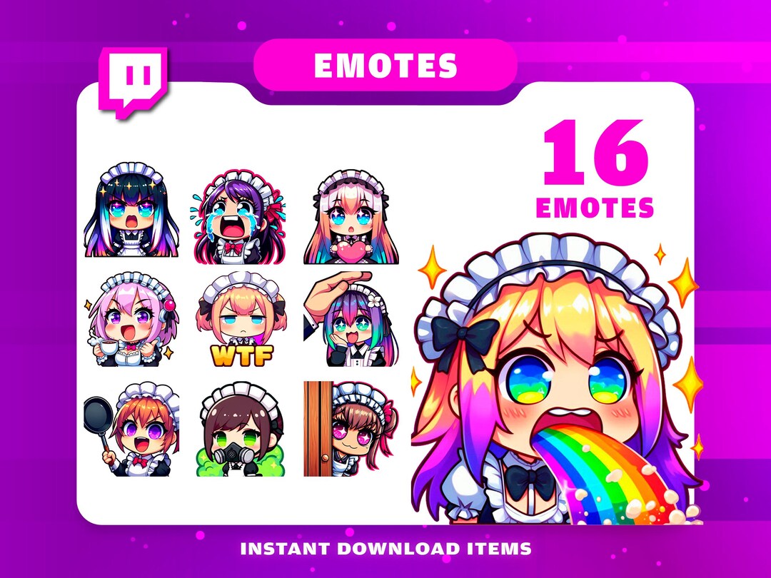 16 Maid Girl Emote Pack, Twitch Emotes, Cute and Expressive Emotes to ...