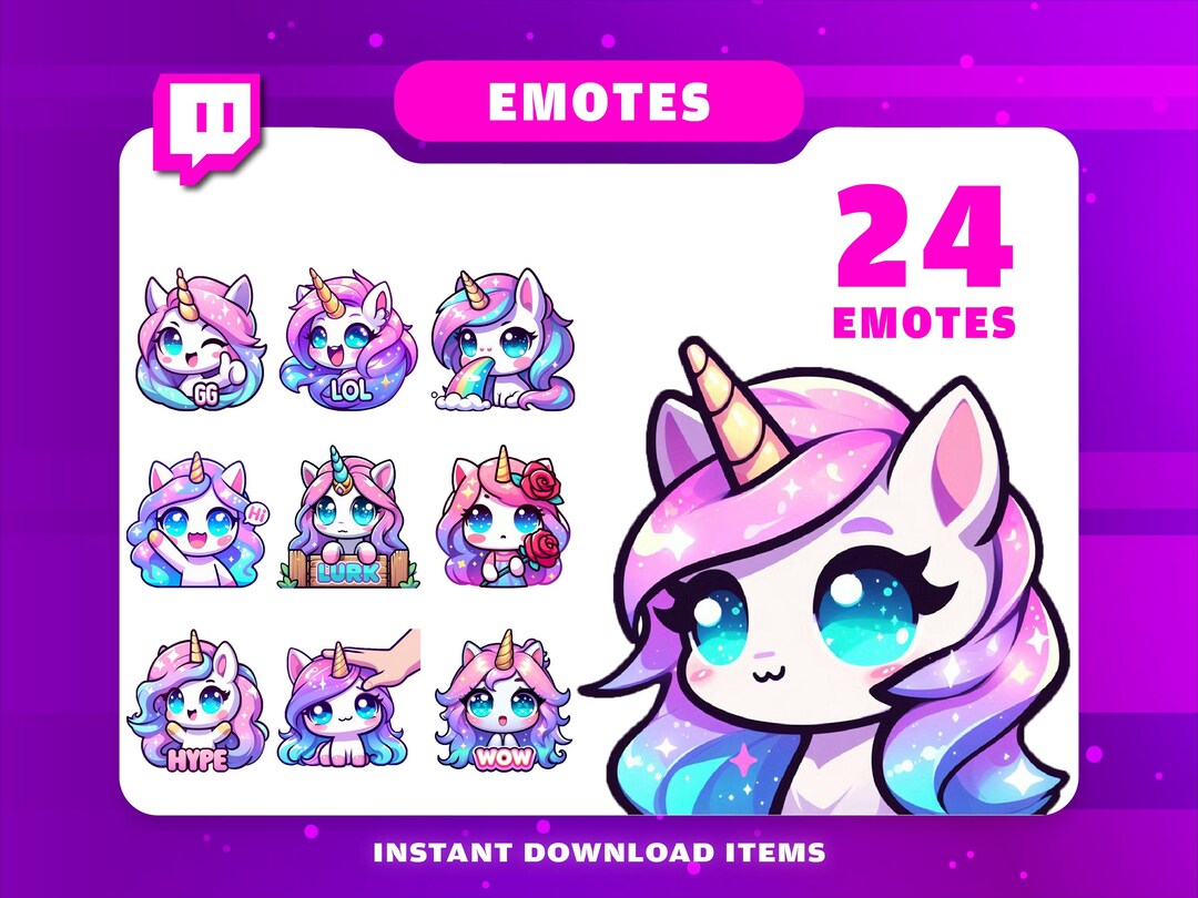 24 Unicorn Emote Pack, Twitch Emotes, Anime Emotes, Chibi Emotes, Cute ...