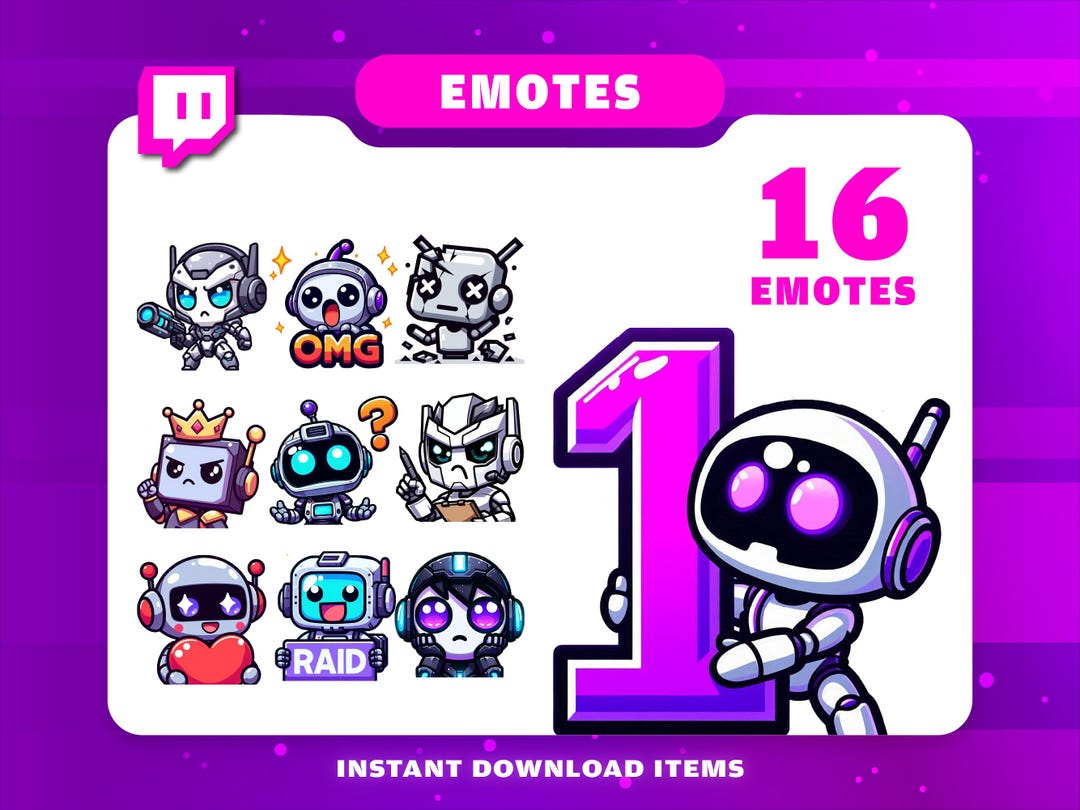16 Robot Emote Pack, Twitch Emotes, Cute and Expressive Emotes to ...