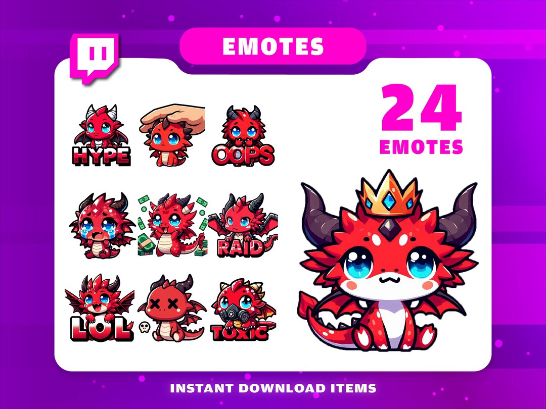 24 Red Dragon Emote Pack, Twitch Emotes, Anime Emotes, Chibi Emotes ...