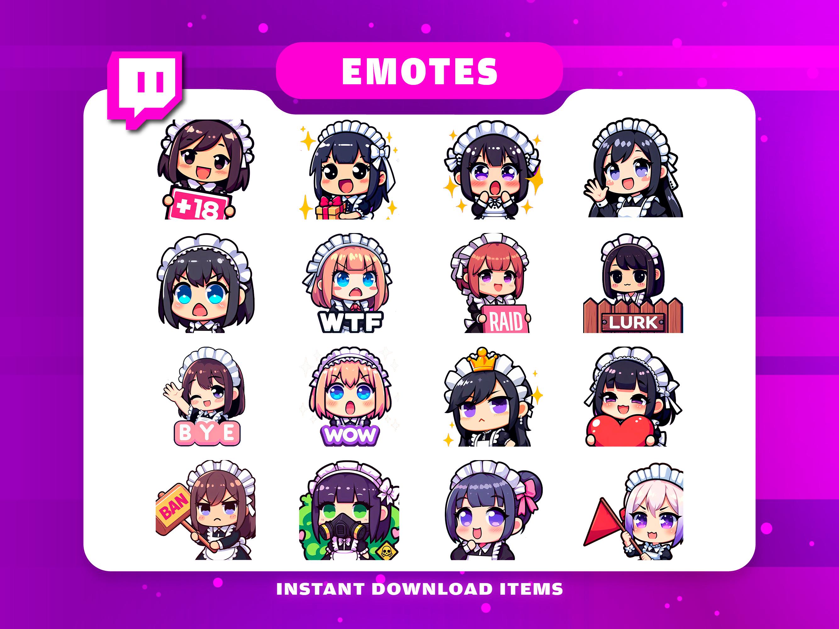 Twitch Emotes, Maid Girl Emotes, Anime Emotes, Chibi Emotes, Cute ...