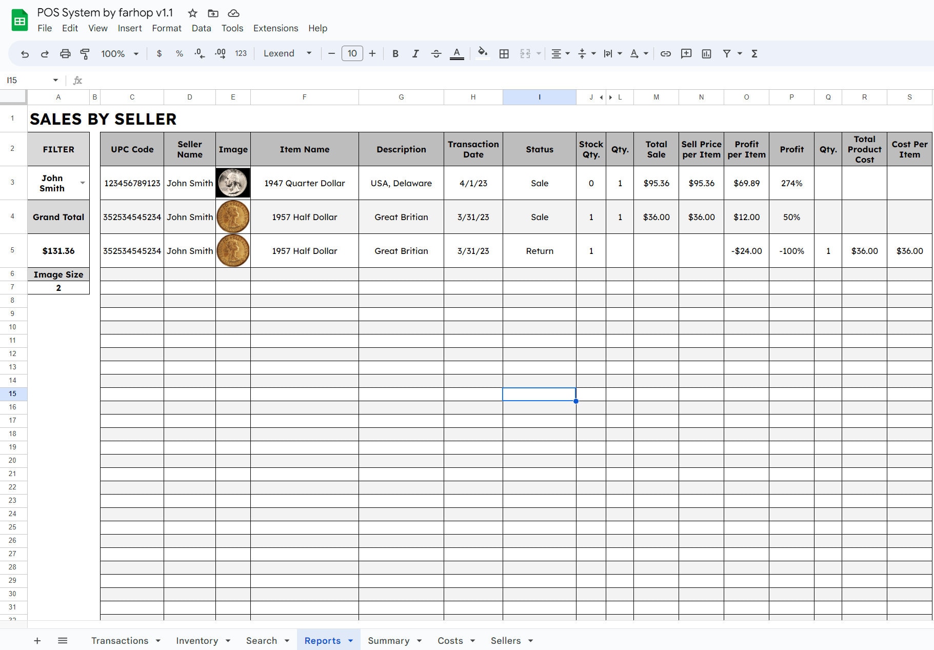 Google Sheets Point of Sales POS System - Etsy