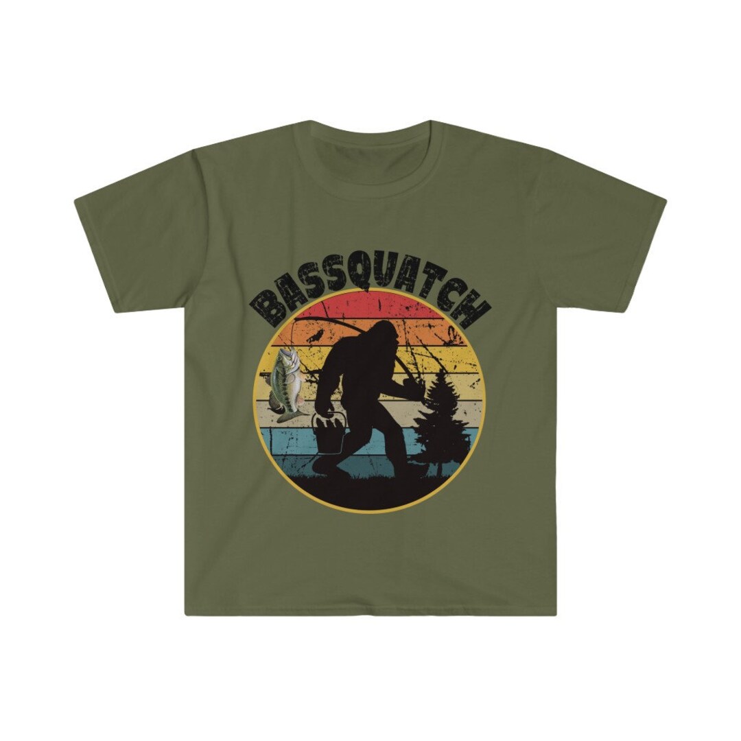 Basssquatch Fishing Shirt. Bigfoot Funny Tee.unisex Softstyle T-shirt ...