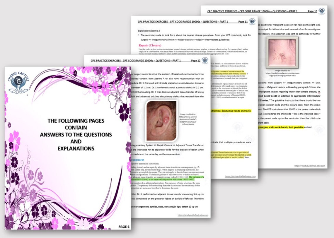 5 Medical Coding Practice Cases for CPC Exam on Integumentary System Under Surgery Coding Part 1 ...
