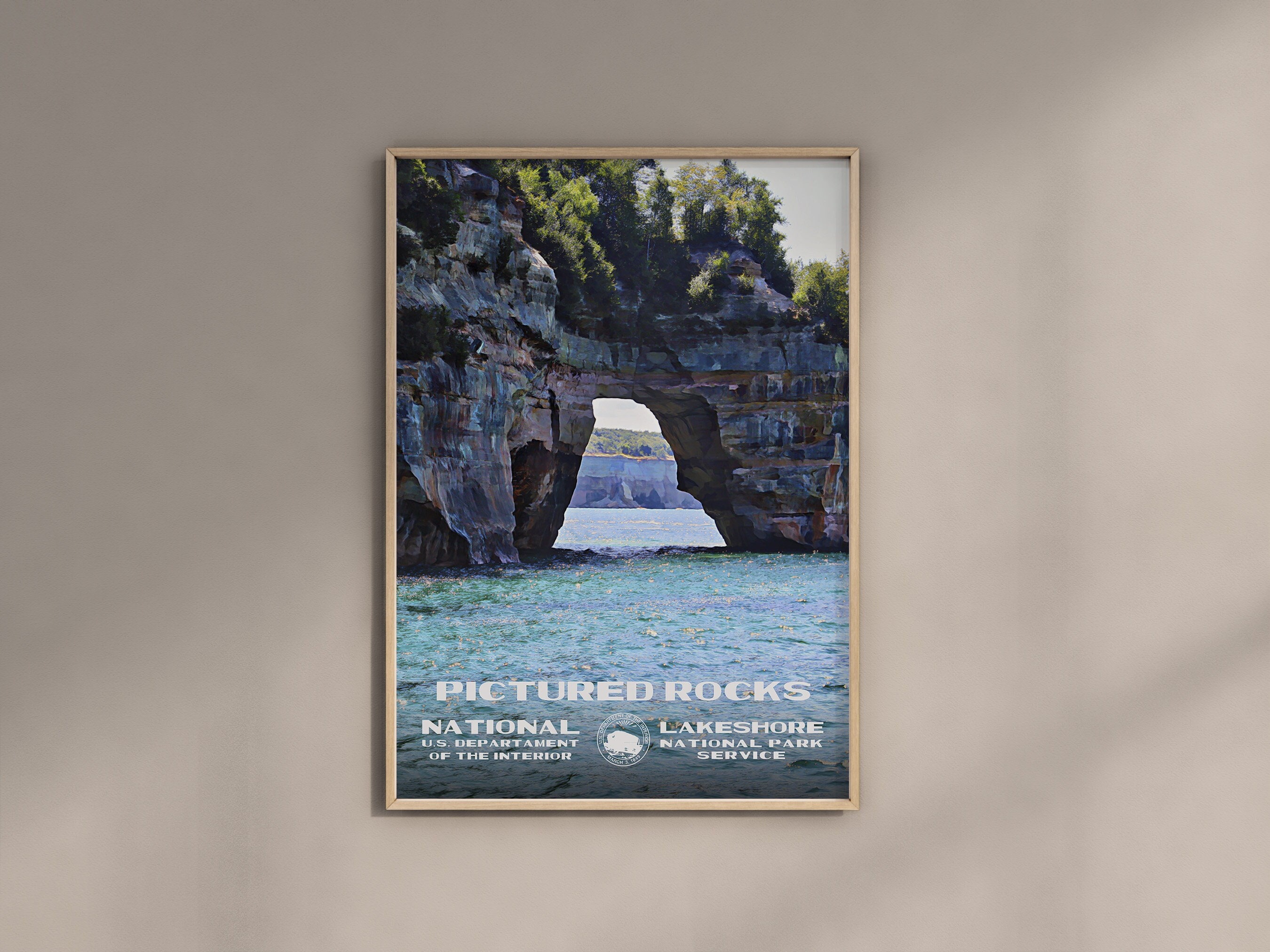 Pictured Rocks National Lakeshore Poster WPA Style Vintage Travel ...