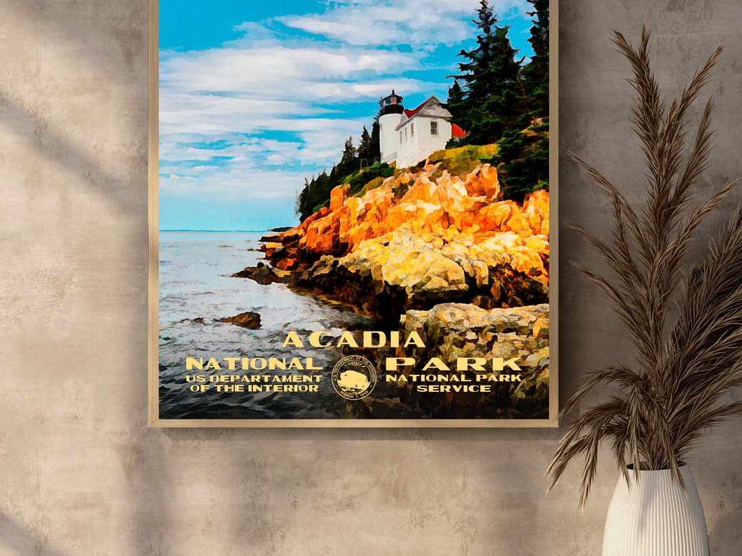 Acadia National Park Poster WPA Style | Vintage Travel Poster | Retro ...