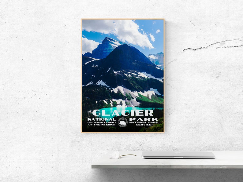 Glacier National Park Poster WPA Style Vintage Travel Poster - Etsy